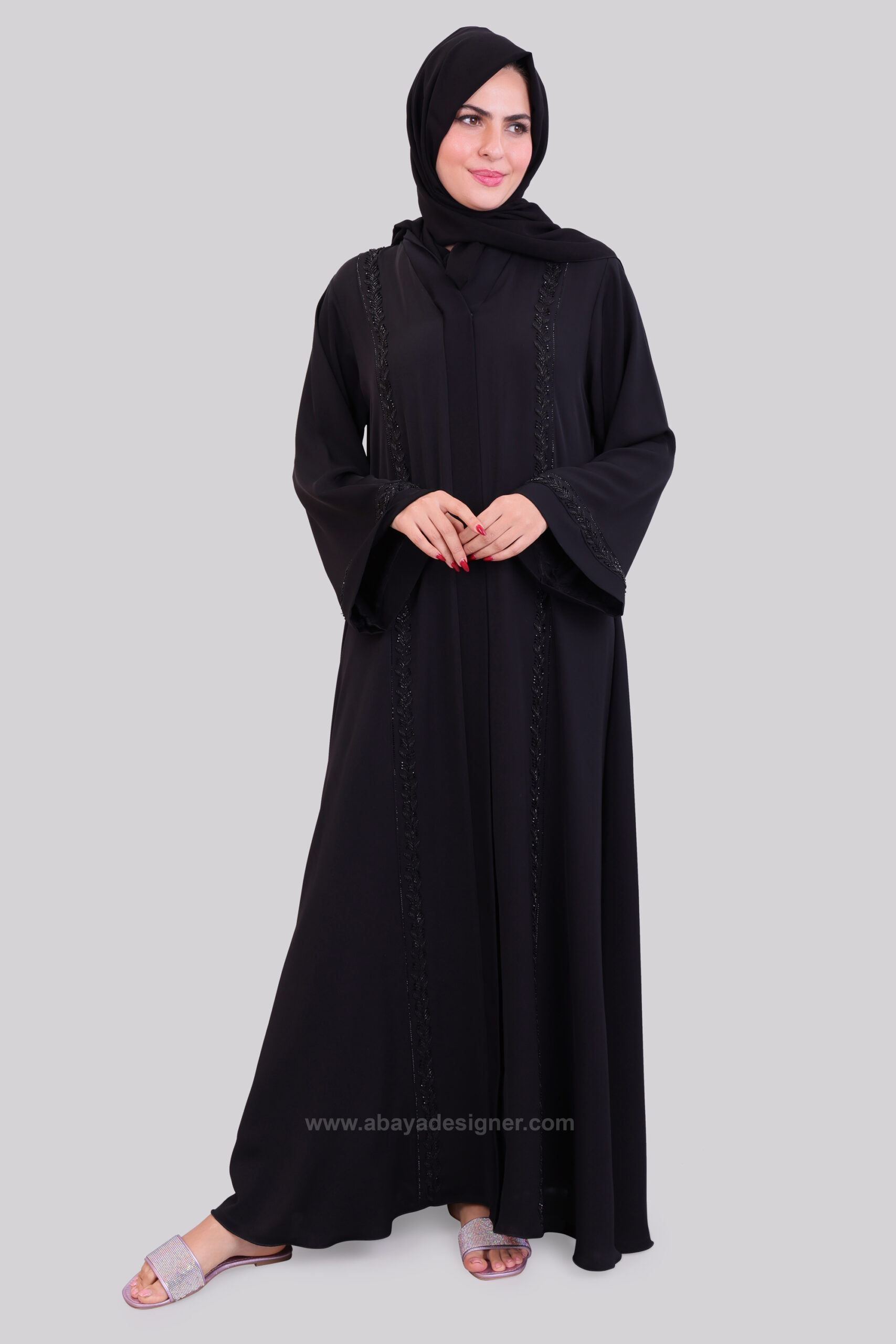 D-275-Black Handwork & Stone Work Combination High Neck Burkha – Abaya ...