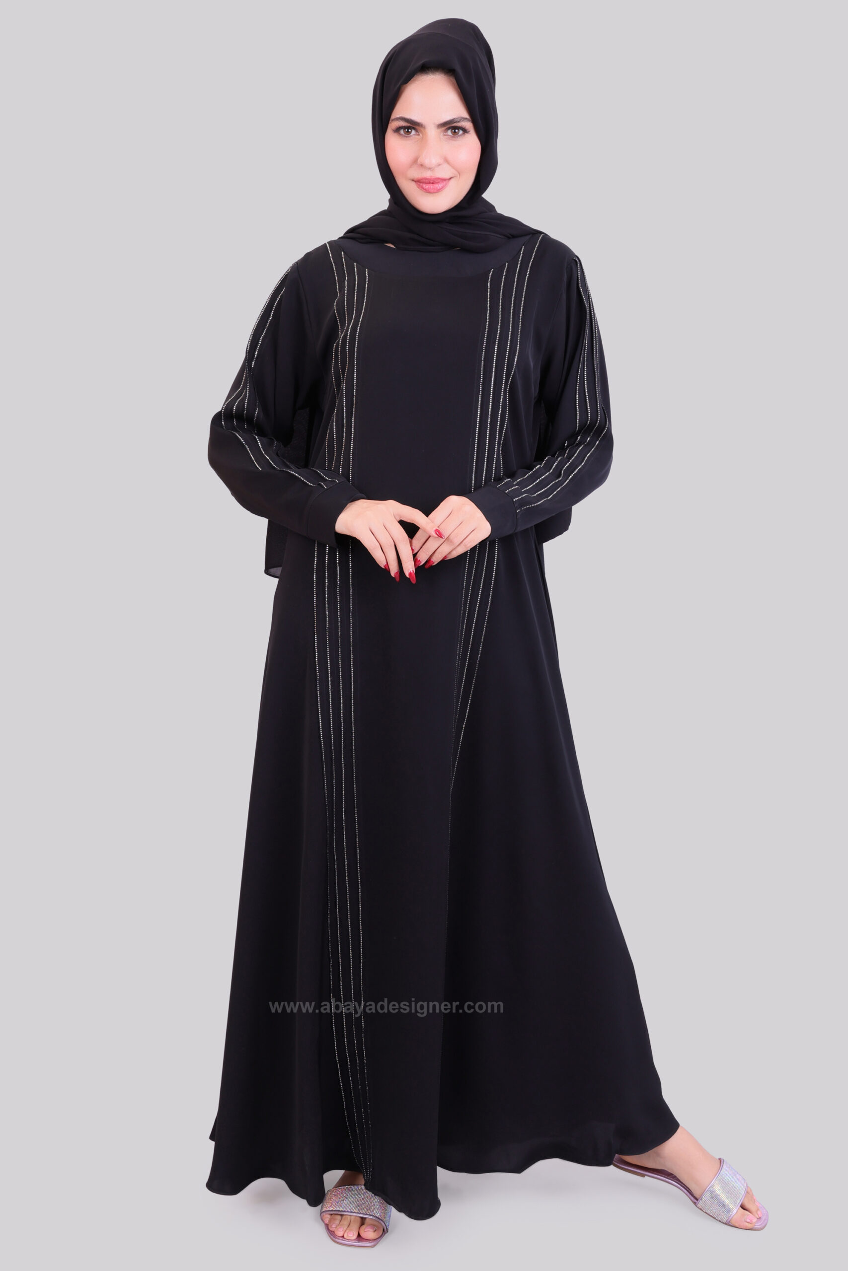 D-320-Gray Dubai Style Cut Mini Plating & Hot Fix Stone Elegant Burkha ...