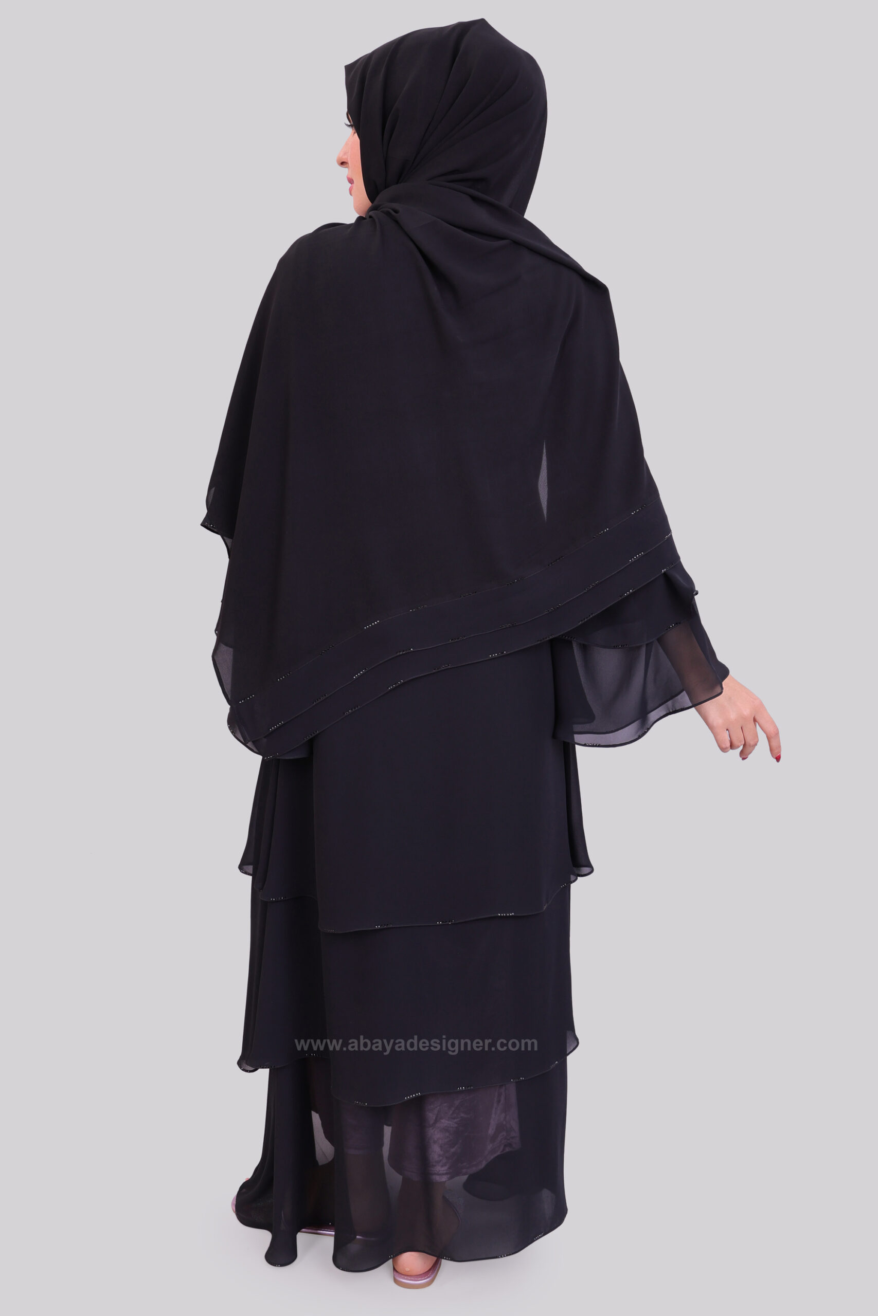 D-324-Black Most Demanded 3 Layer Elegant Burkha – Abaya Designer