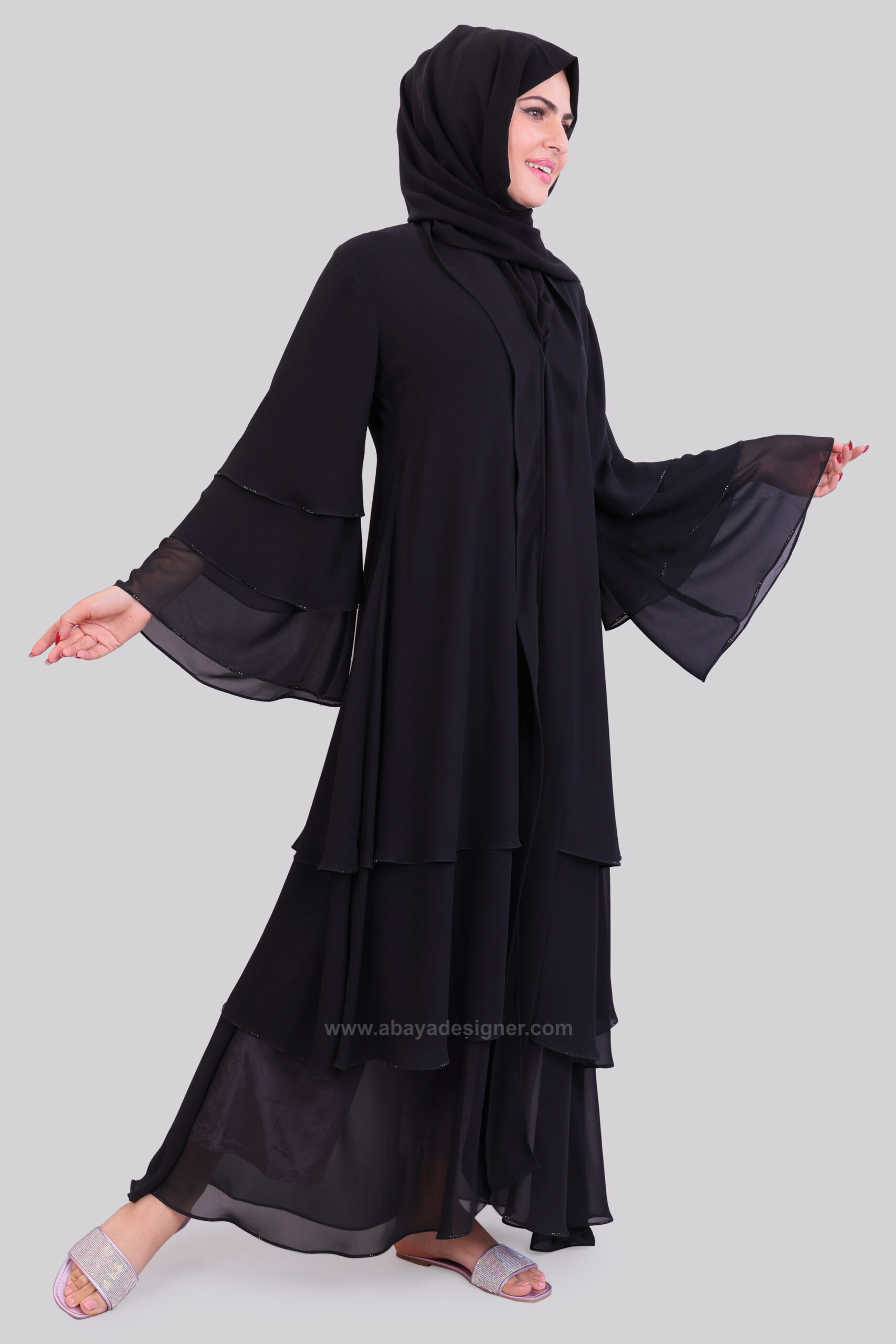D-324-Black Most Demanded 3 Layer Elegant Burkha – Abaya Designer