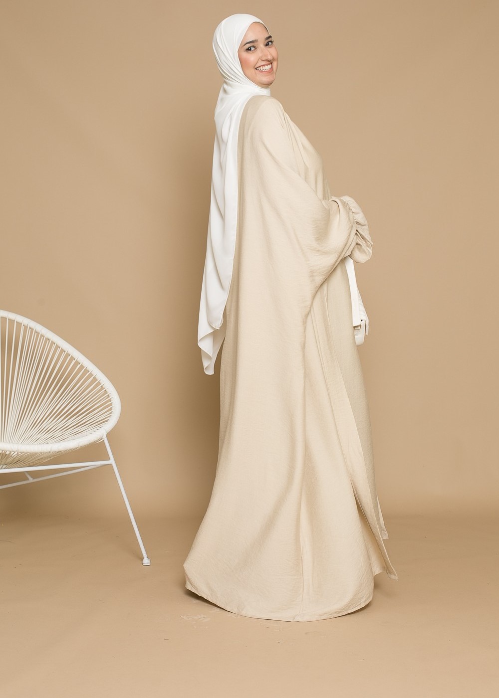 D-396-Cream Gulf Style Jacket Abaya – Abaya Designer